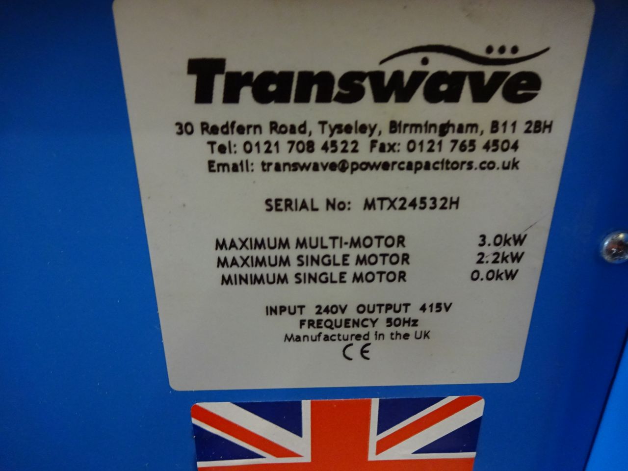TRANSWAVE 4HP 3KW ROTARY CONVERTER USED | Home and Workshop Machinery